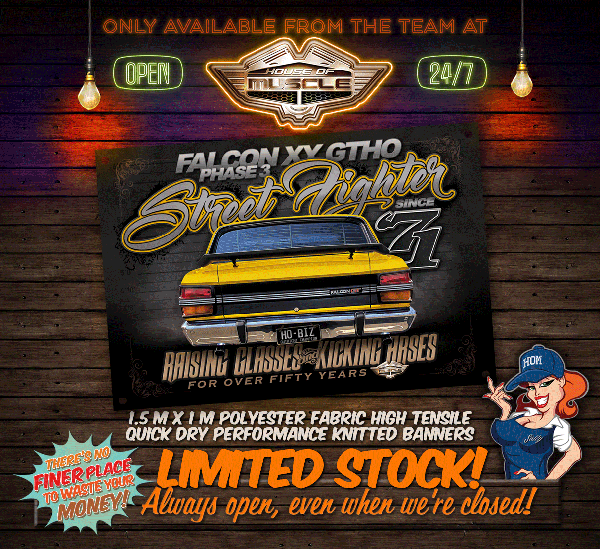 FALCON GTHO STREET FIGHTER FABRIC BANNER 1.5M x 1M – House of Muscle