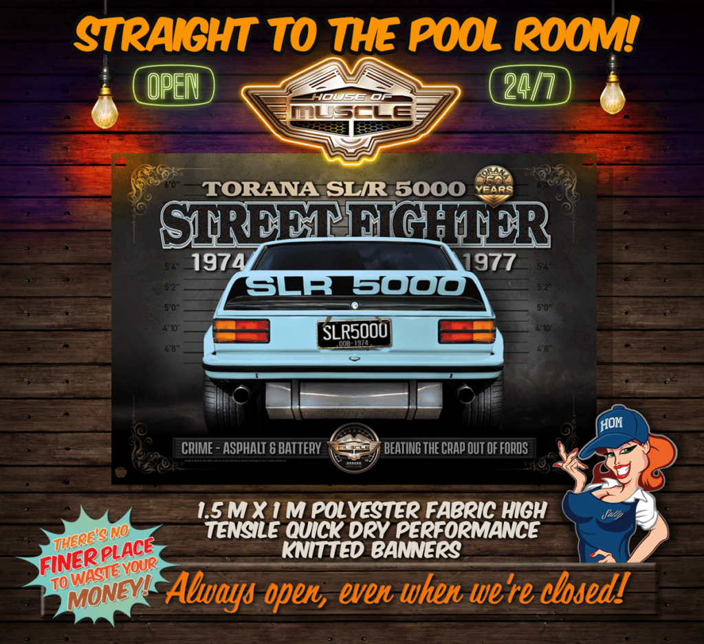 TORANA SLR 500 BLUE STREET FIGHTER FABRIC BANNER 1.5M x 1M – House of ...