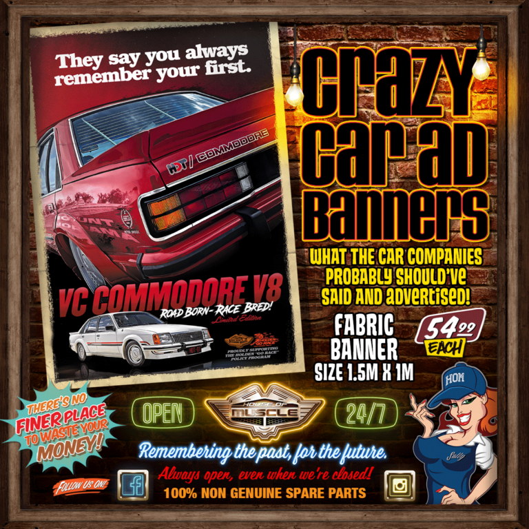 VC COMMODORE V8 CRAZY DEALERSHIP ADVERTISING FABRIC BANNER 1.5M x 1M ...