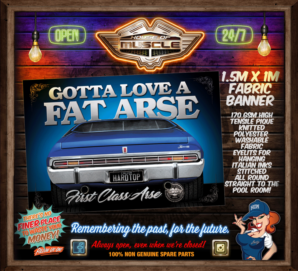 FORD LANDAU BLUE GOTTA LOVE A FAT ARSE FABRIC BANNER 1.5M x 1M – House ...